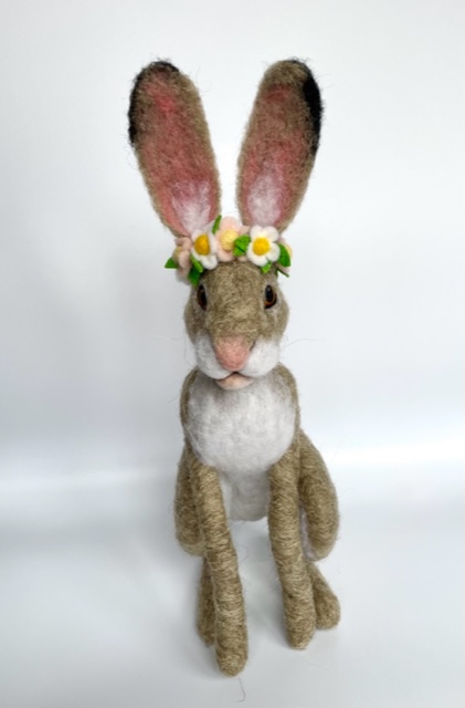 Handmade 3D Needle Felted Hare - Helen Winter Textile Art